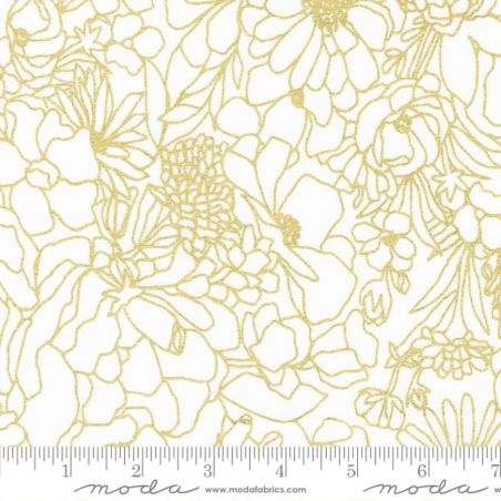 Moda Fabrics Gilded Doodle Garden Florals Metallic Paper Gold